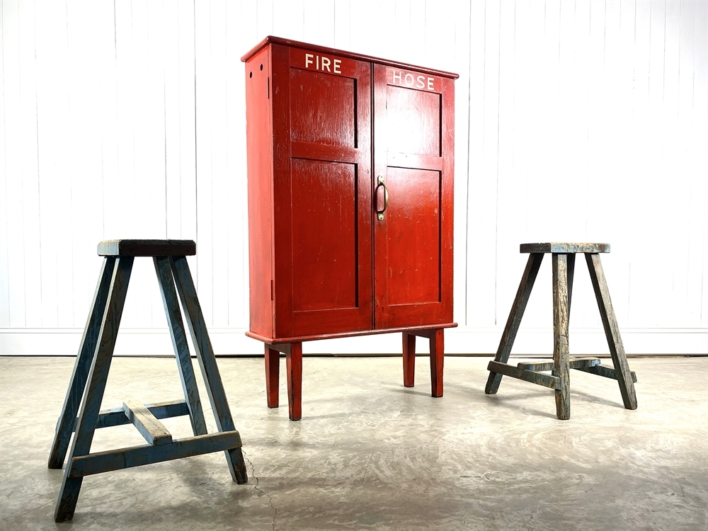 Fire Hose Cupboard - Vintage drinks cabinet - Fire station red