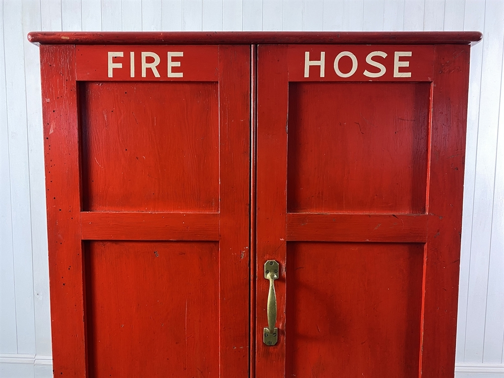 Fire Hose Cupboard - Vintage drinks cabinet - Fire station red