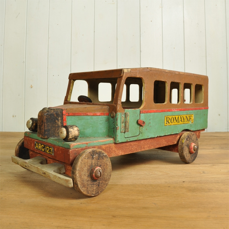 Early 20th Century Painted Wooden Bus - Vintage Toys - Original House