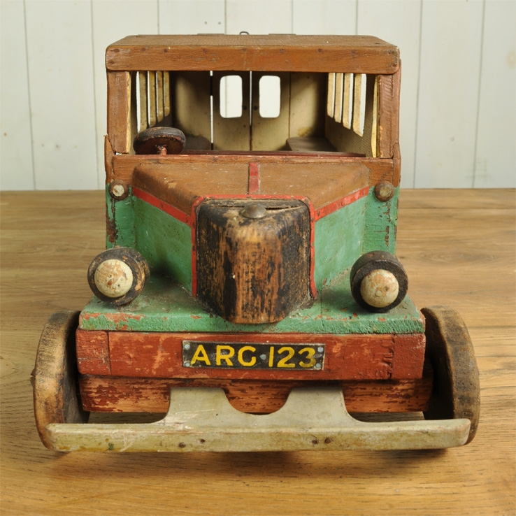 Early 20th Century Painted Wooden Bus - Vintage Toys - Original House