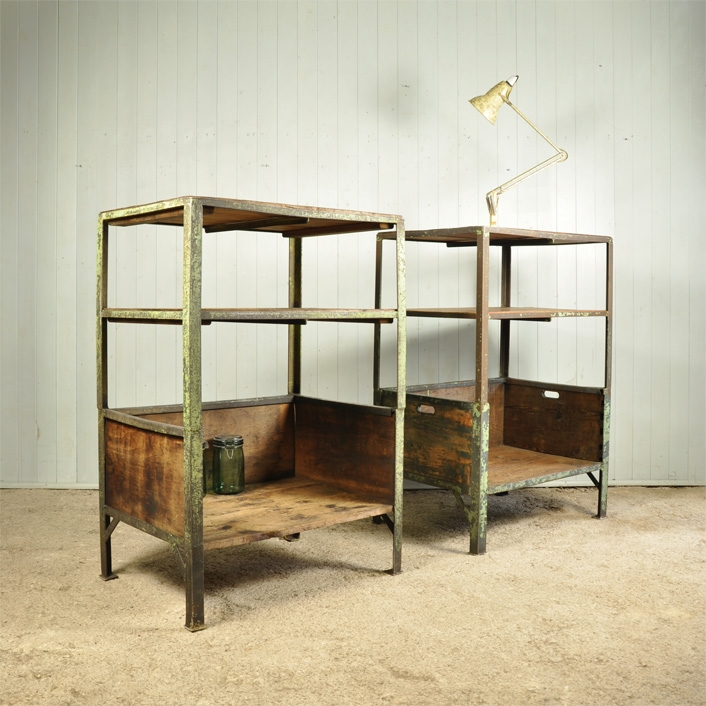 Pair of Industrial Side Tables / Waiter Stations - Vintage Industrial ...
