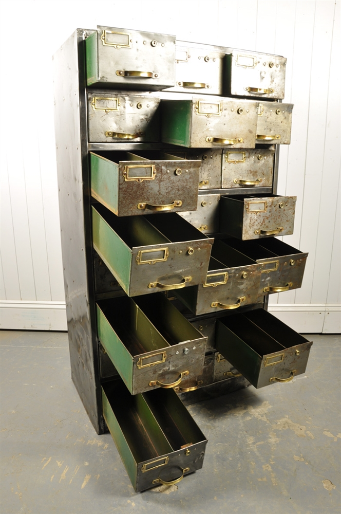 1940's Engineers Bank of Drawers - Vintage Polished Steel Cabinet ...