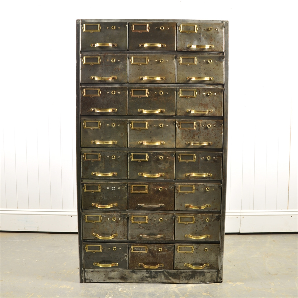 1940's Engineers Bank of Drawers - Vintage Polished Steel Cabinet ...